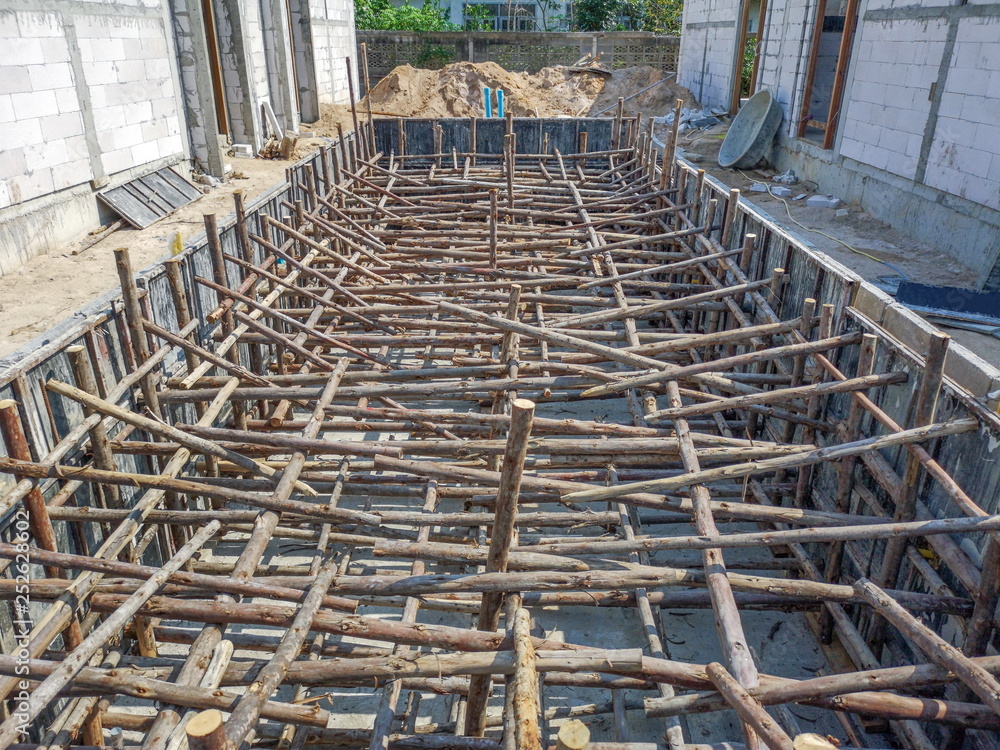 Swimming pool construction.Steel structure swimming pool.Steel ...