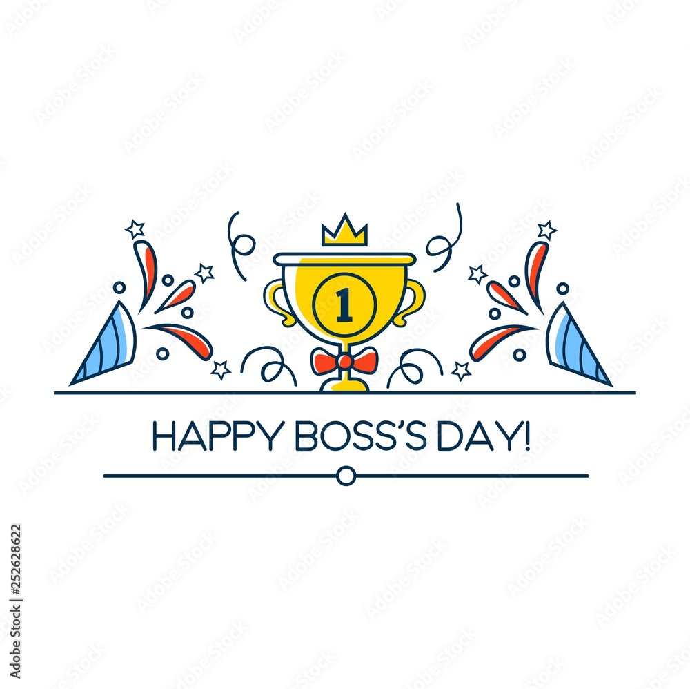 Happy Boss's day greeting card in linear style. Boss day vector ...