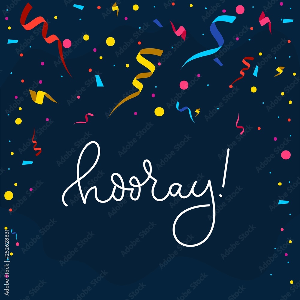 Congratulations banner design in flat style with confetti, ribbons and ...