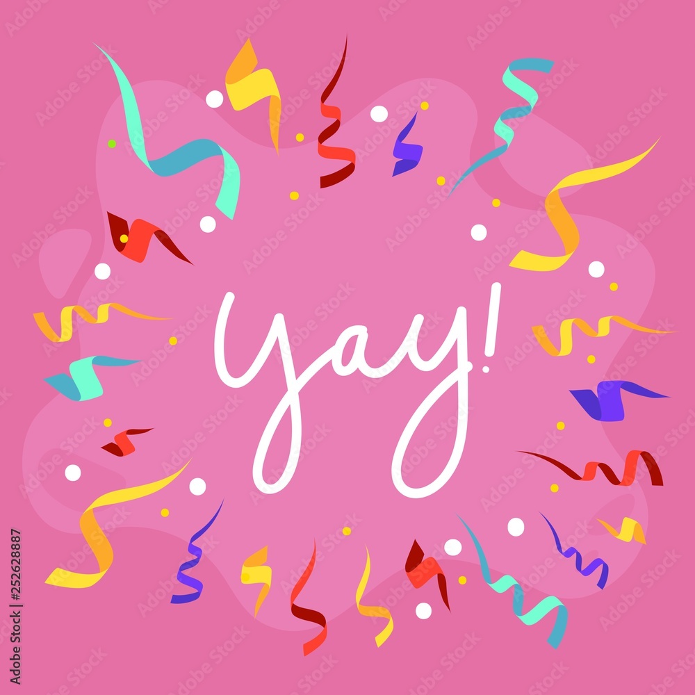 Congratulations banner design in flat style with confetti, ribbons and ...