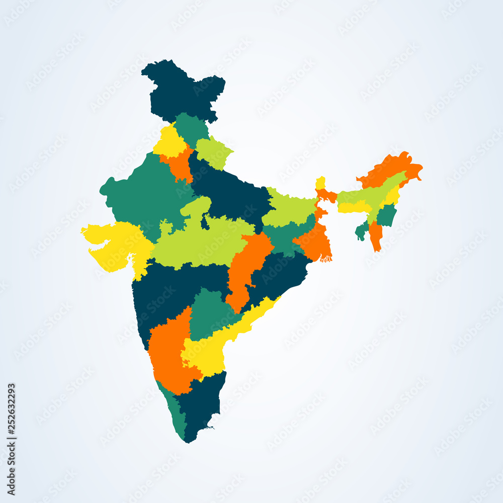 Map of the Republic of India with the states colored vector in bright ...