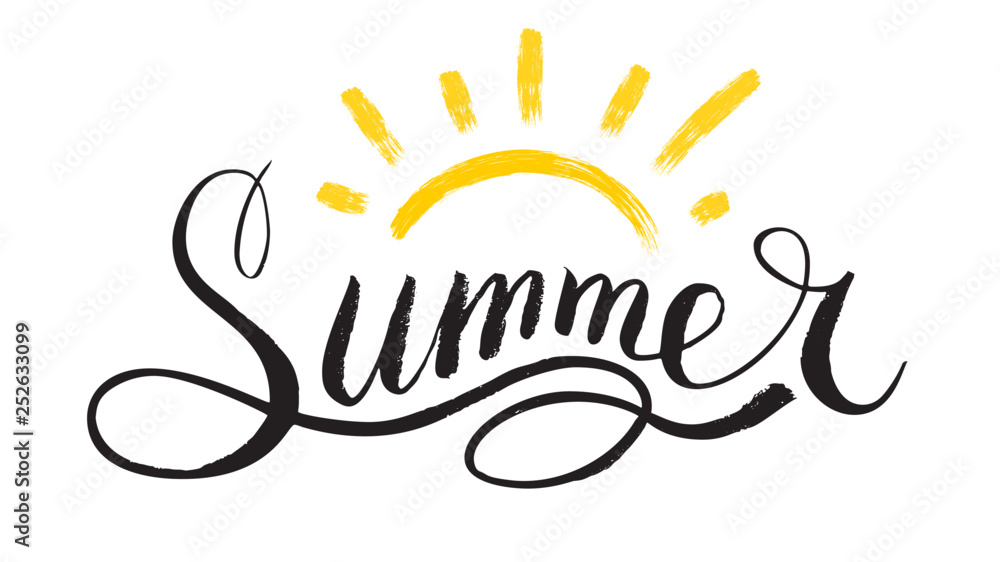 Word Summer in style of calligraphy or doodle. Vector illustration with ...