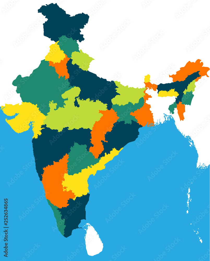 Map of the Republic of India with the states colored vector in bright ...