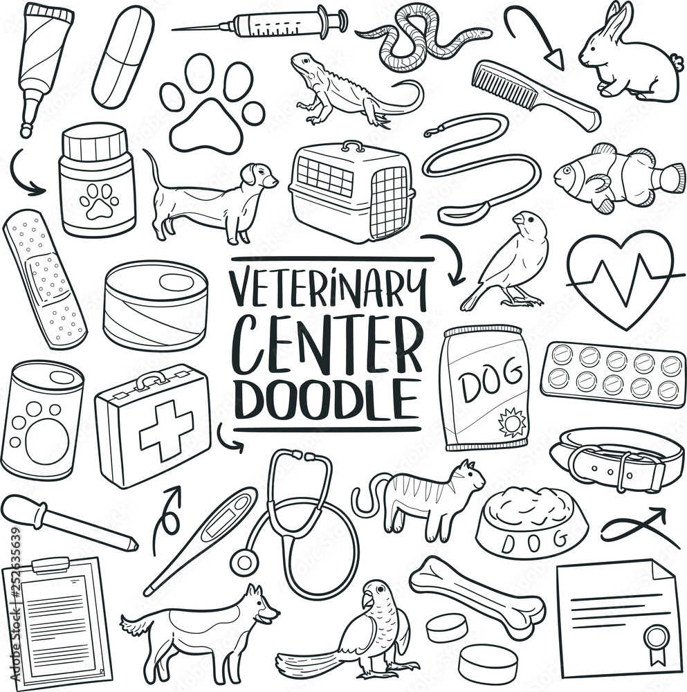Veterinary Medical Center Traditional Doodle Icons Sketch Hand Made Design Vector Stock Vector ...