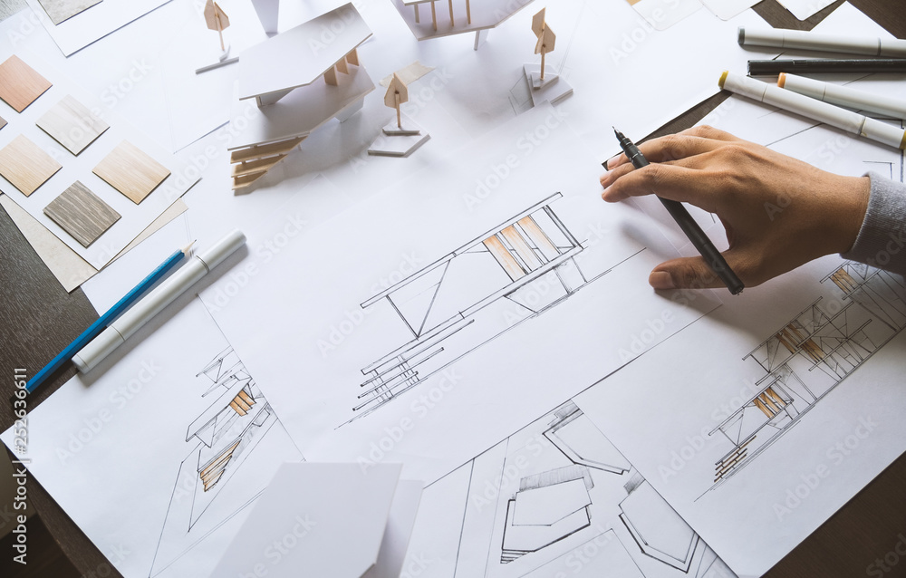 architect design working drawing sketch plans blueprints and making ...