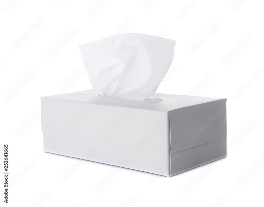 Opened tissue box on white background for print design and mock up ...