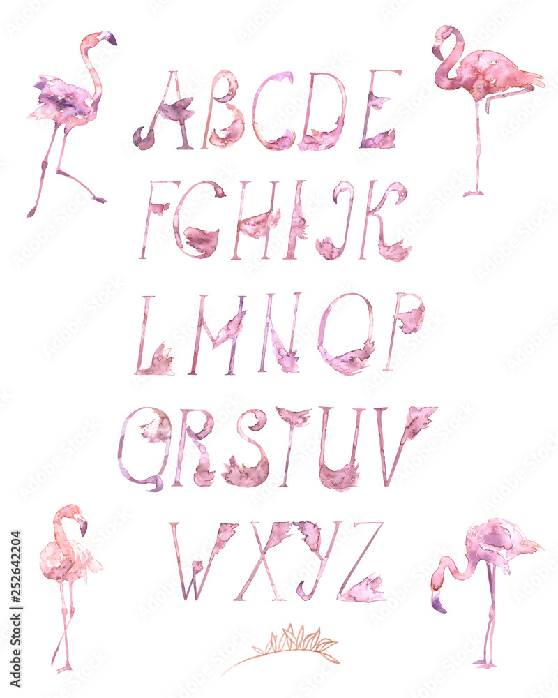 Alphabet Pink Flamingo Cute Romantic Letters. Wedding collection ...