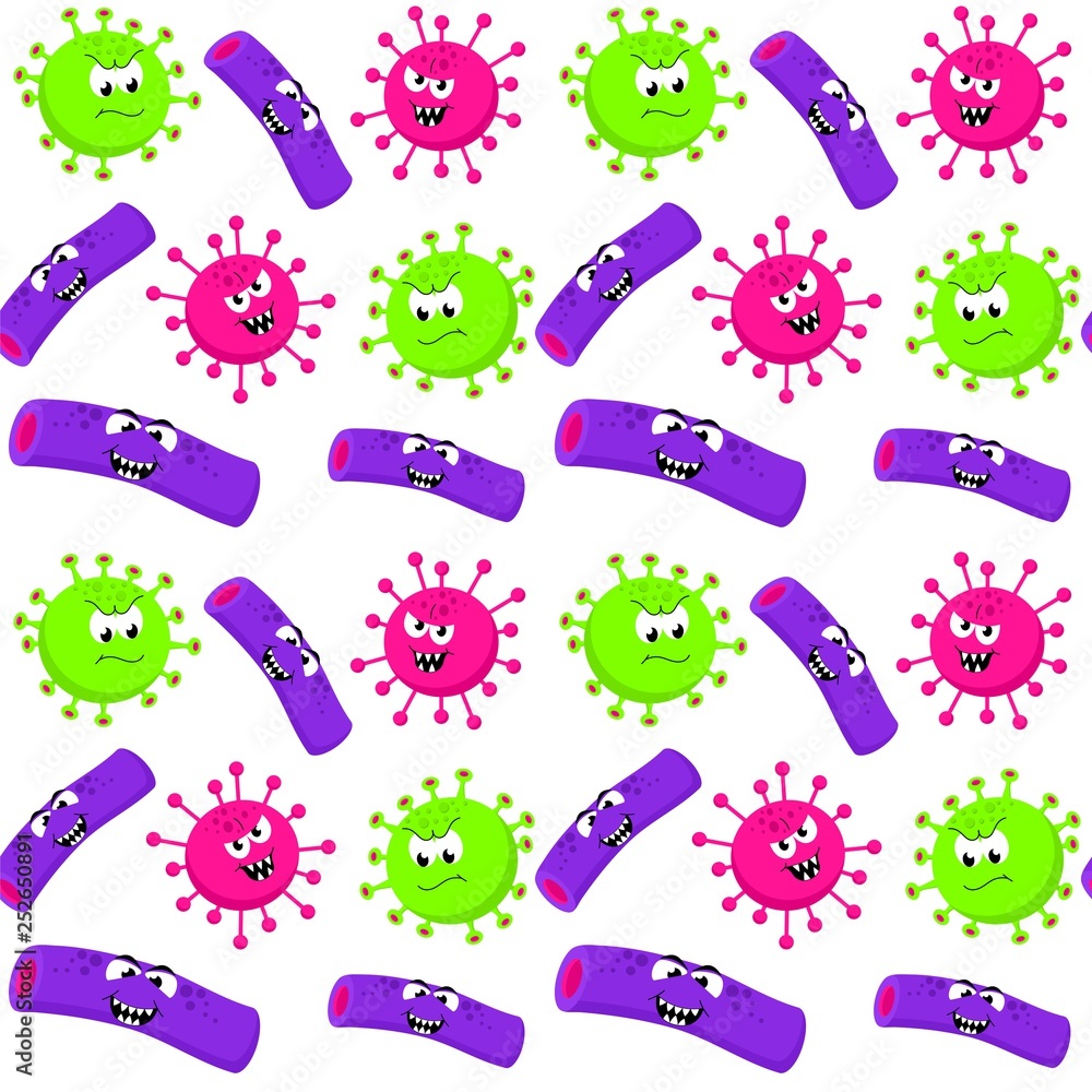 Angry funny bacterias, germs in cartoon style isolated on white ...