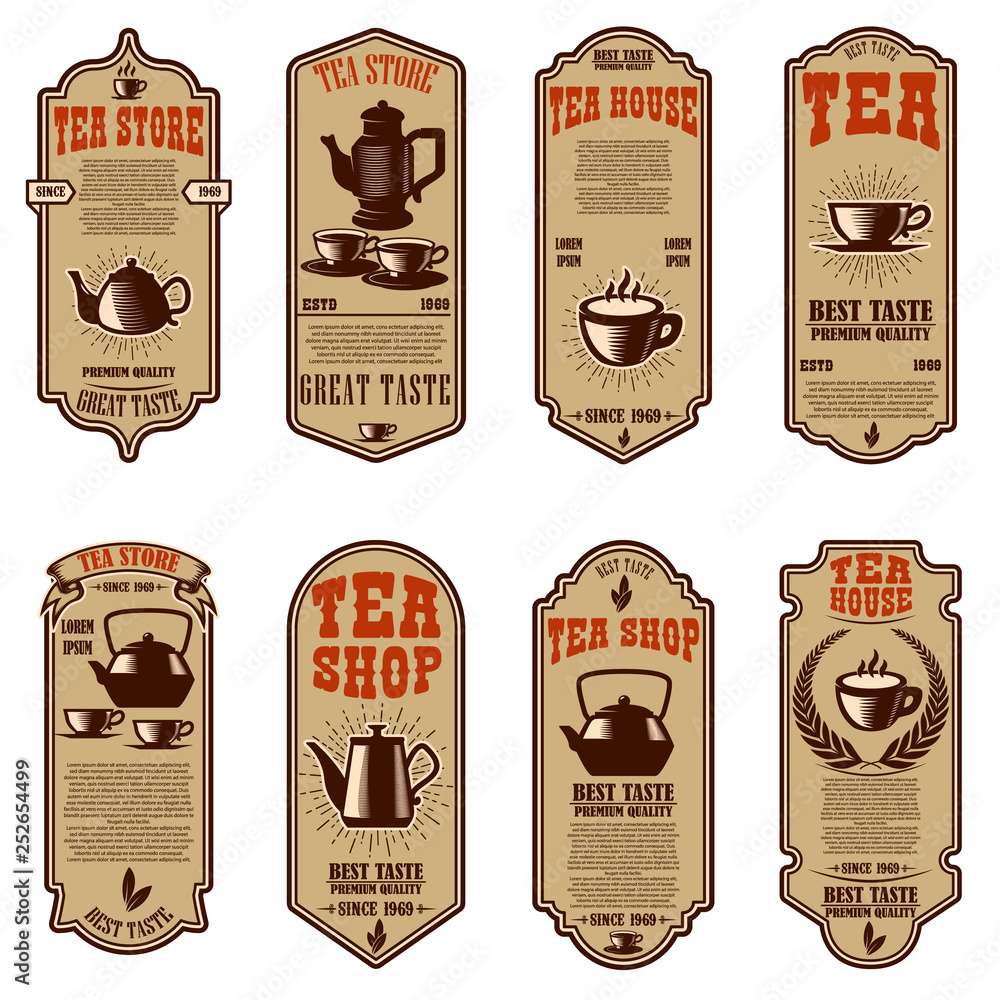 Vintage tea shop flyer templates. Design elements for logo, label, sign ...
