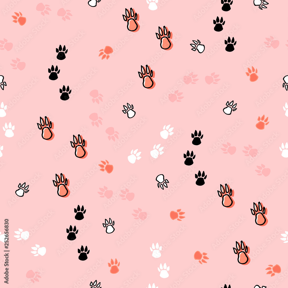 Hand doodle seamless pattern with dog paw. Vector textile, wrapping ...