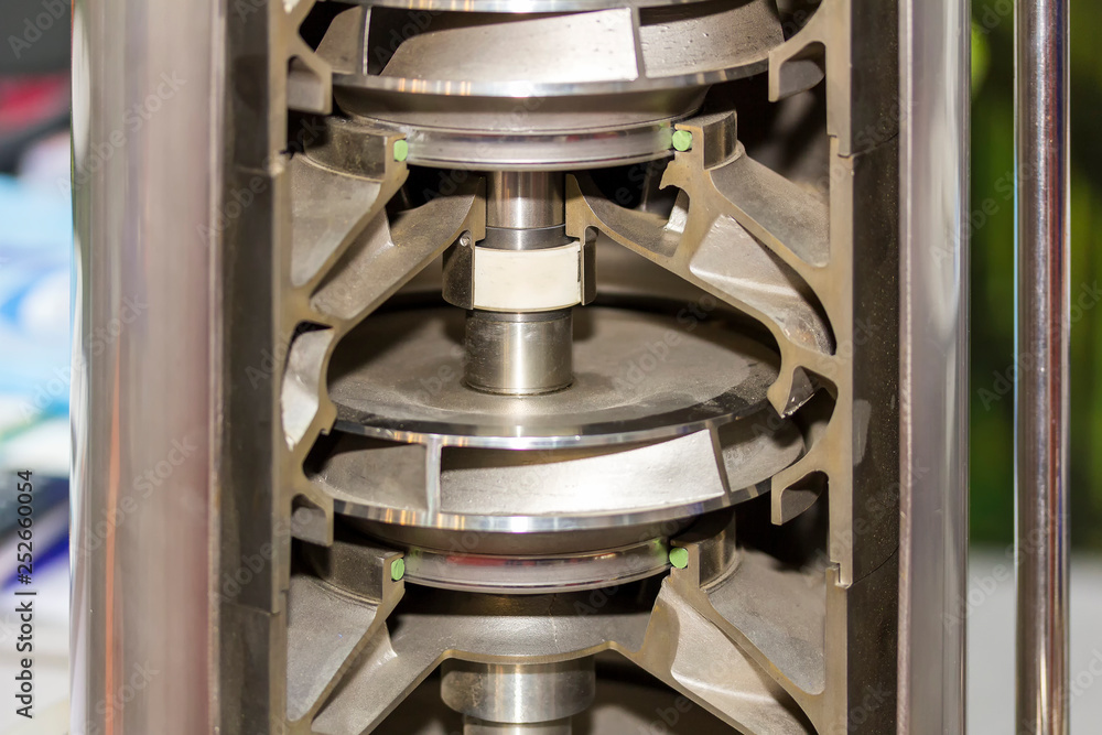 Close up cross section detail impeller and inside centrifugal ...