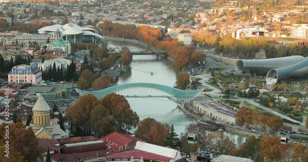 Tbilisi, Georgia. Top View Of Famous Landmarks In Autumn Evening ...