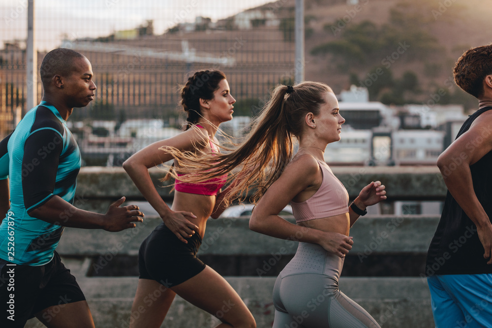 Group of runners training together in morning Stock Photo | Adobe Stock