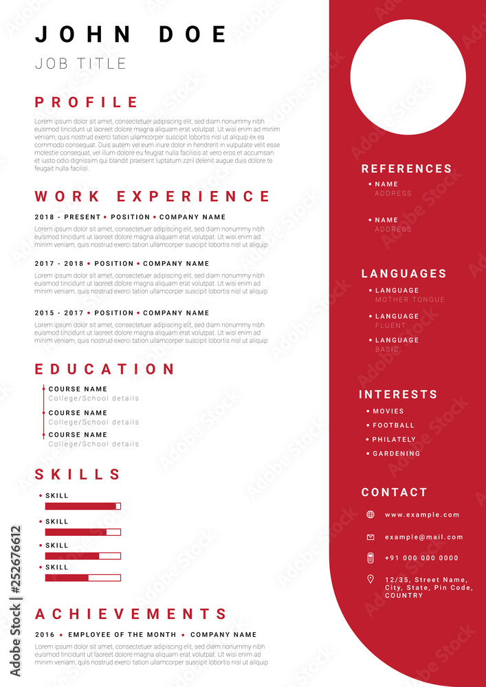 Resume CV template Stock Vector | Adobe Stock