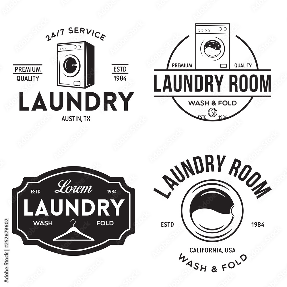 Set of labels or logos for laundry service. Vector emblems and design ...
