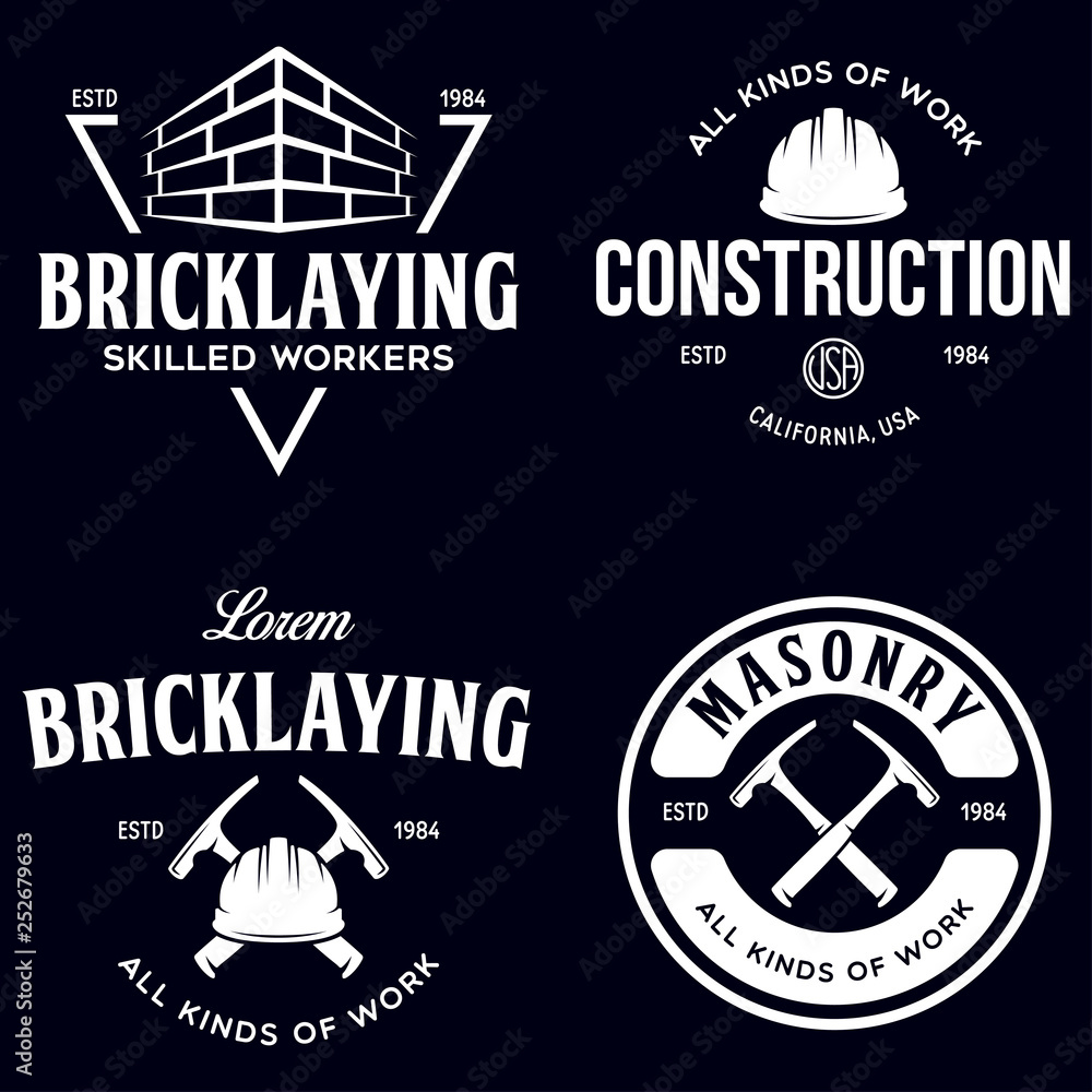Set of vintage construction and bricklaying labels. Posters, stamps ...