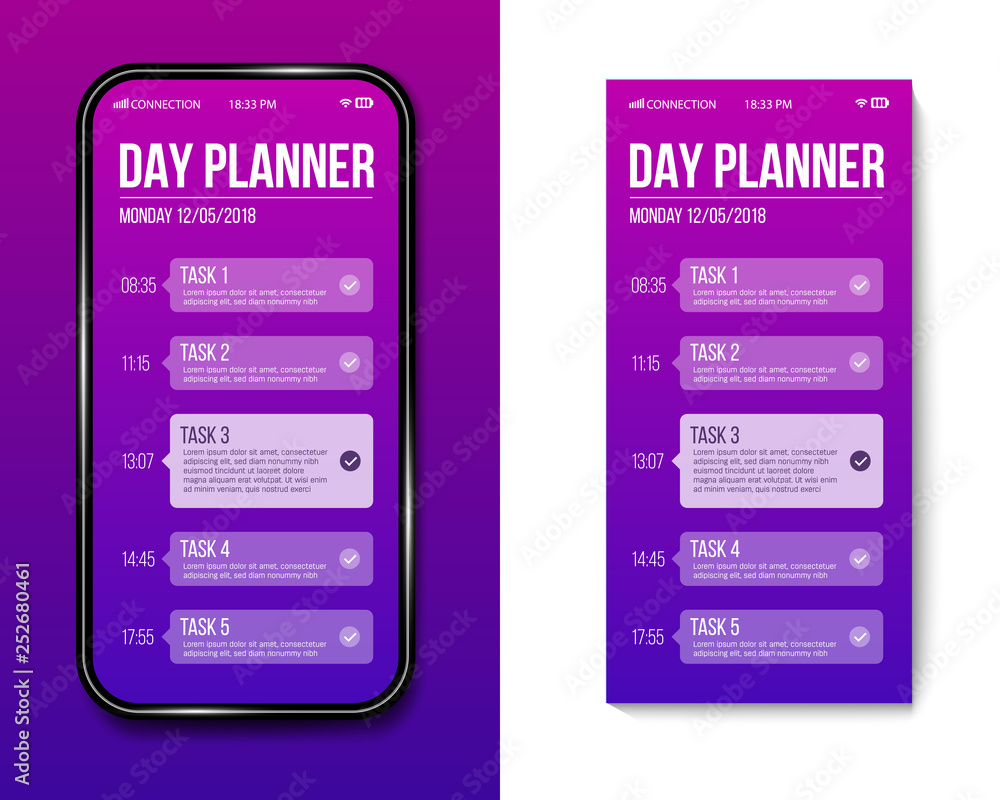 Creative vector illustration of phone day planner template, calendar ...
