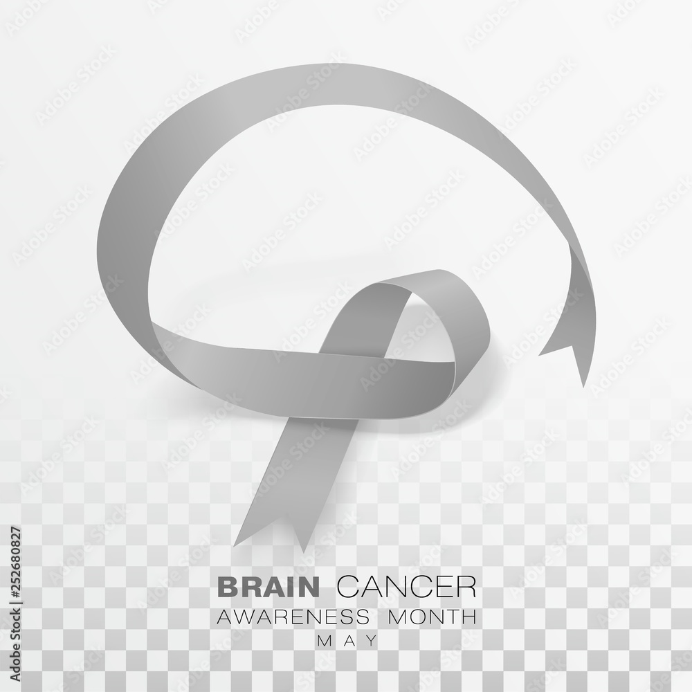 Brain Cancer Awareness Month. Grey Color Ribbon Isolated On Transparent ...