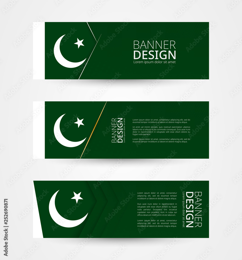Set of three horizontal banners with flag of Pakistan. Web banner ...