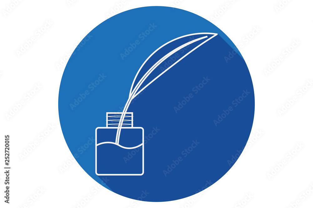 Icono azul de un tintero con una pluma. Stock Vector | Adobe Stock
