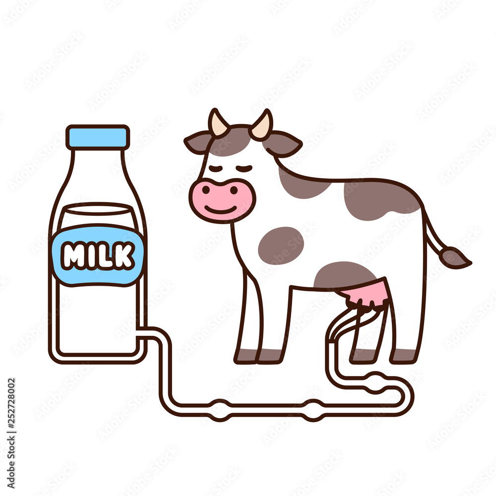 Cute cartoon cow milking Stock Vector | Adobe Stock