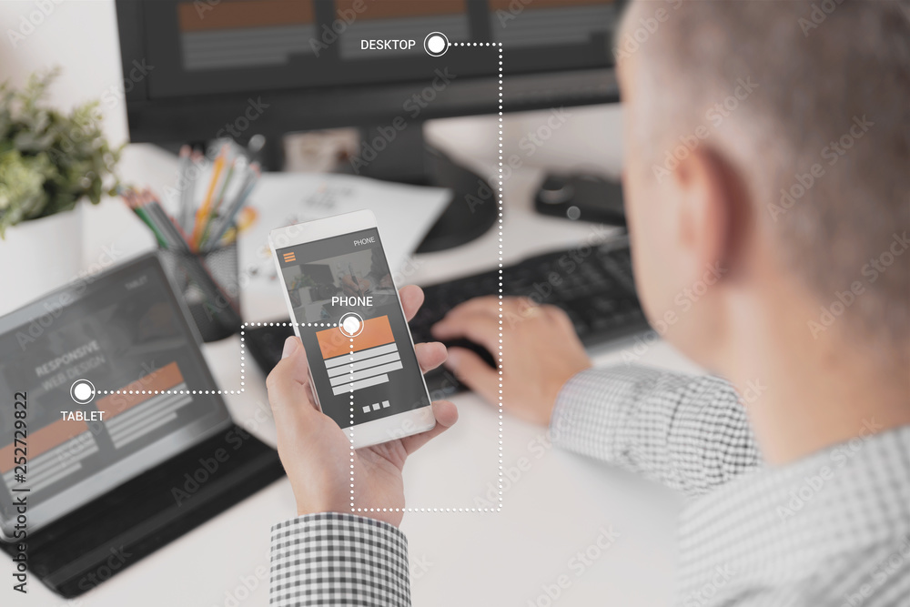 Web designer, programmer working with template Stock Photo | Adobe Stock