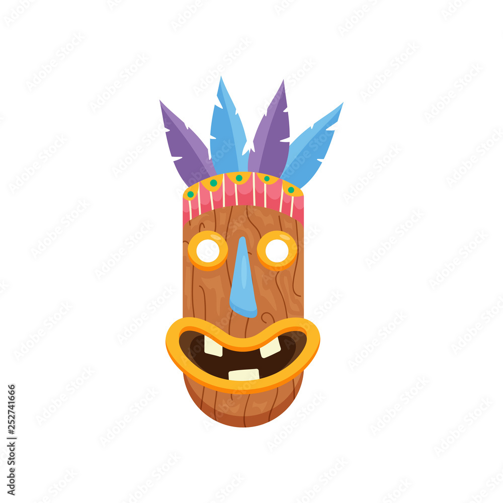 Prehistoric oblongated african mask with opened mouth and three teeth ...