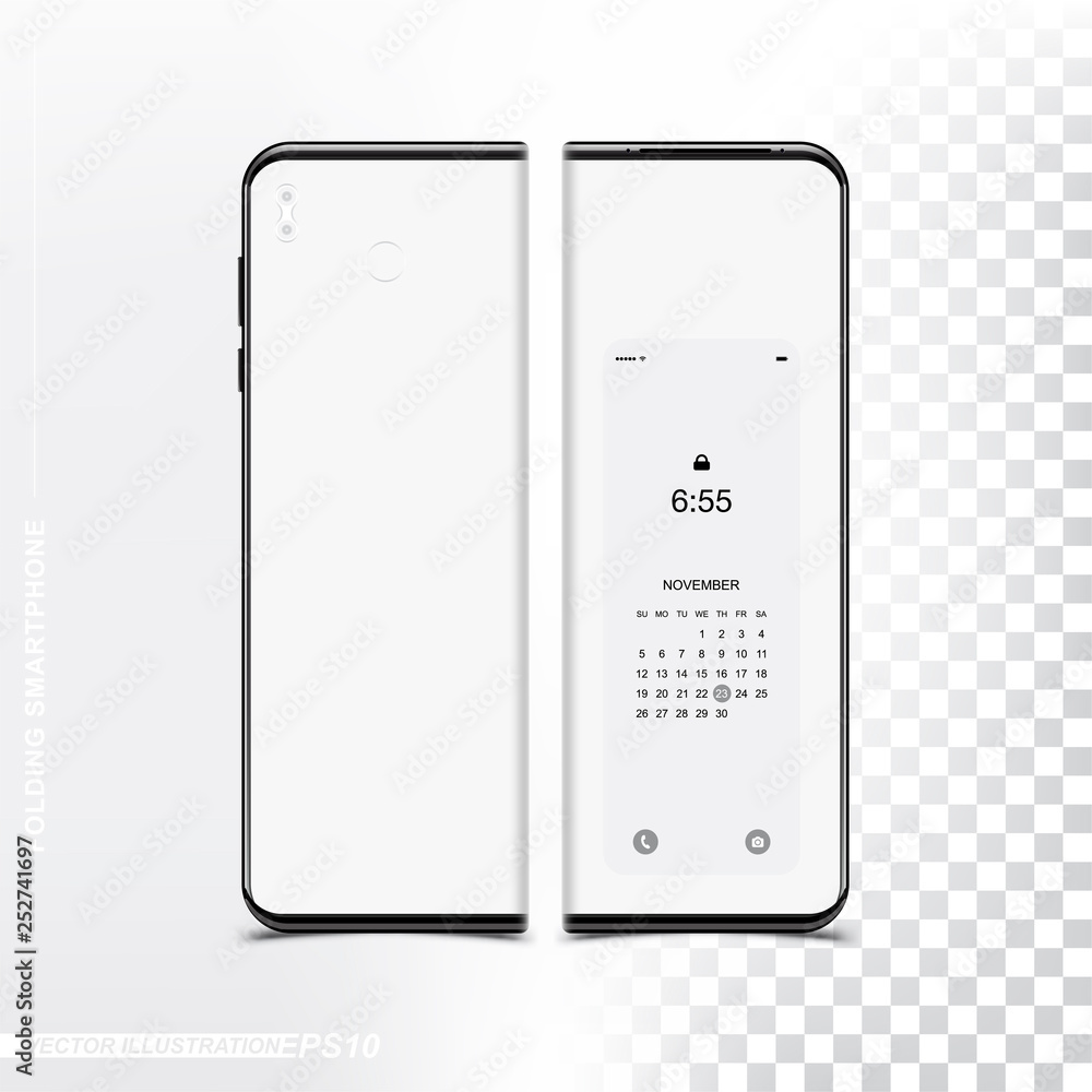 New technology, folding smartphone with a flexible screen. Mockup back ...