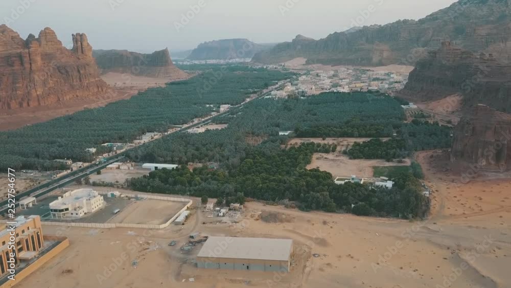 Al-Ula, Saudi Arabia. Overlooking the mountain valley landscale, and ...