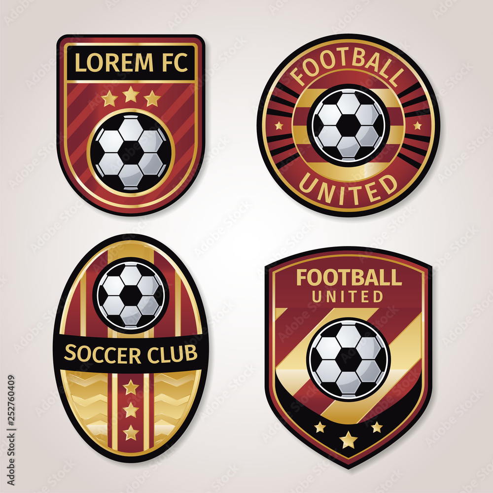 Golden soccer or football badge collection with black and gold star ...