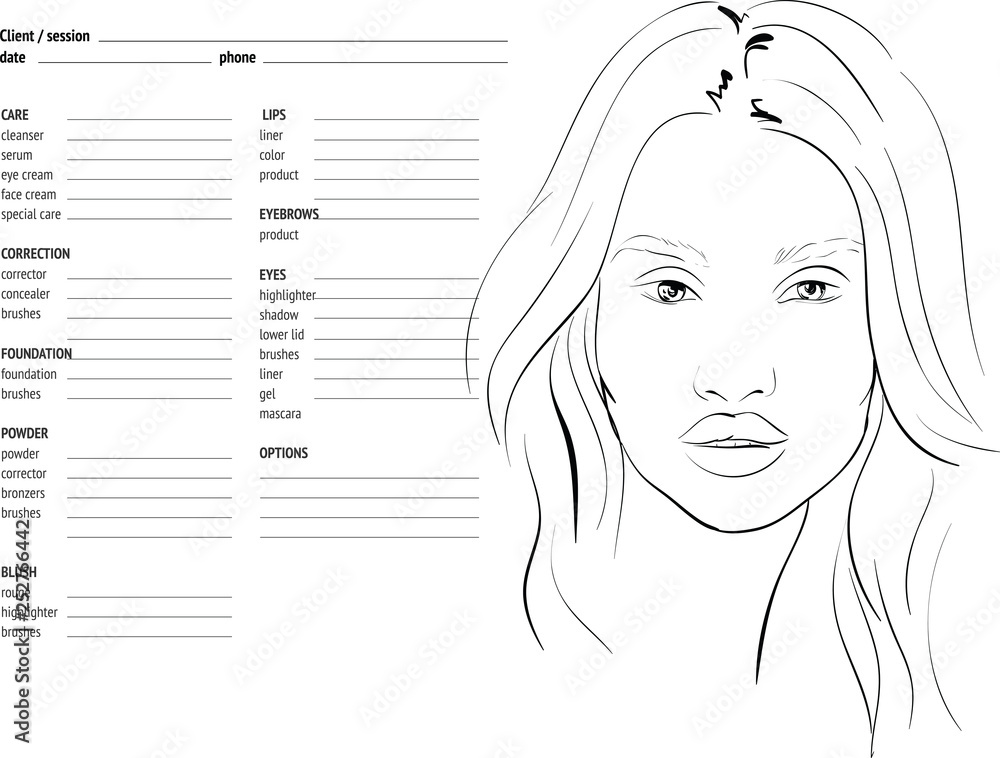 Face chart Makeup Artist Blank. Template. Stock Vector | Adobe Stock