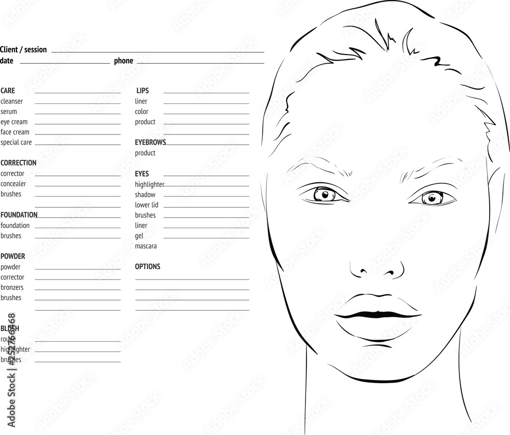 Face chart Makeup Artist Blank. Template. Stock Vector | Adobe Stock