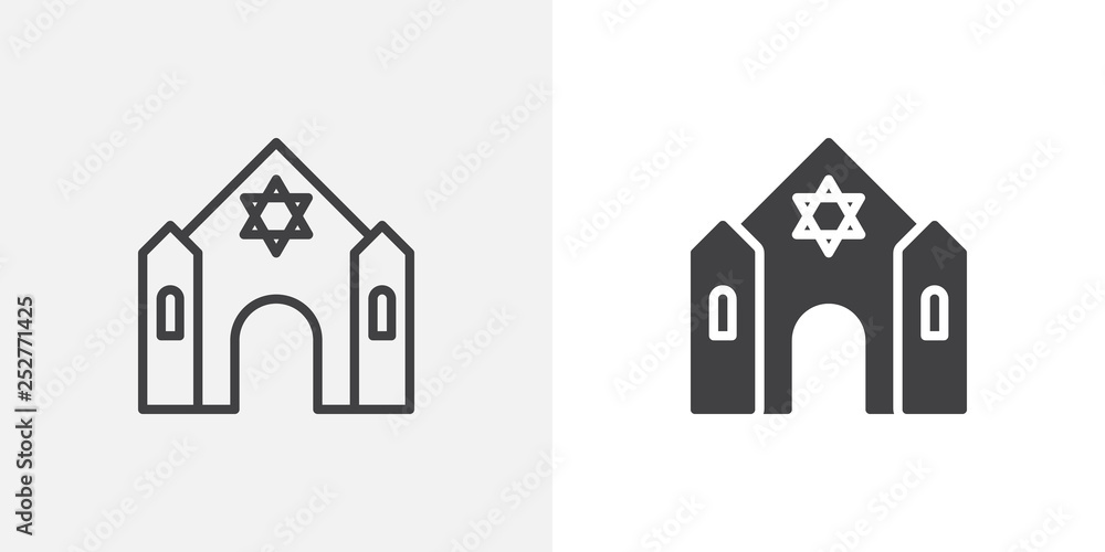 Synagogue building icon. line and glyph version, Jewish synagogue ...