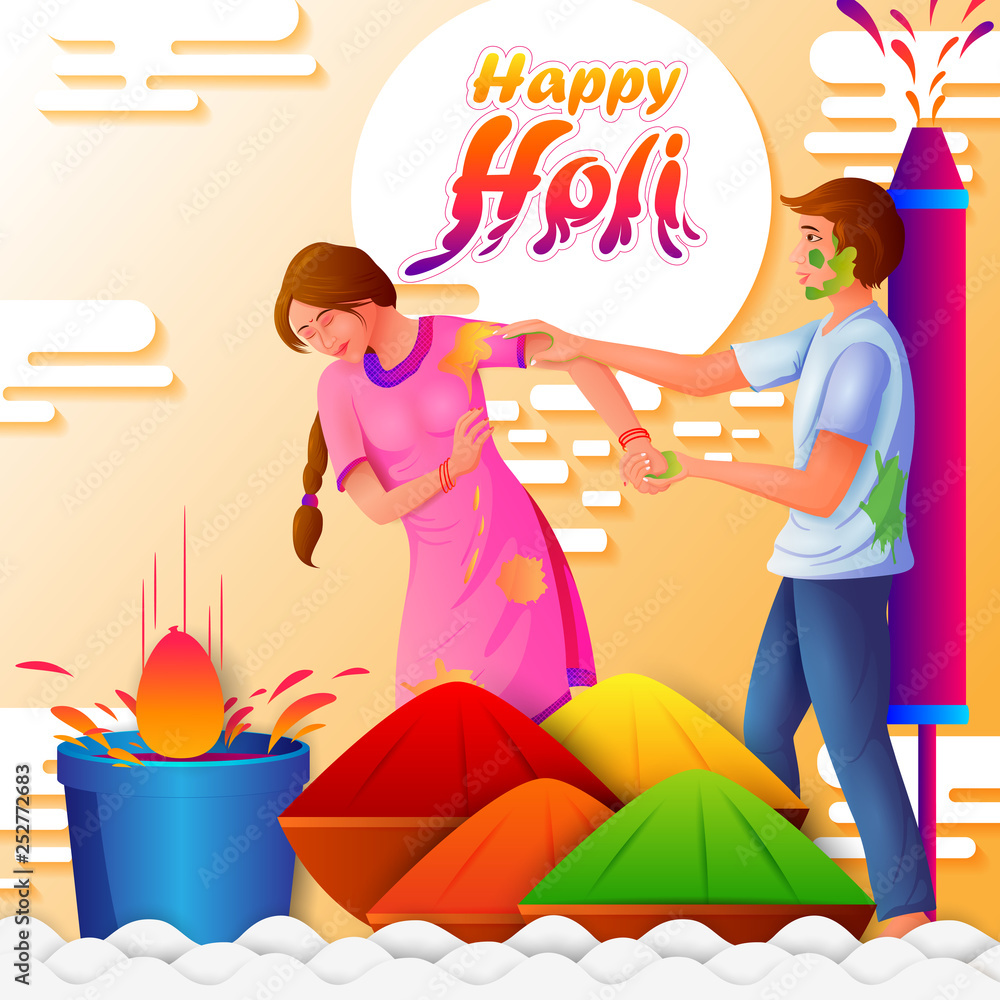 vector illustration of Indian people playing India Festival of Color ...