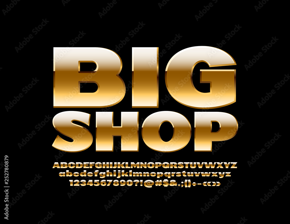 Vector elite Logo Big Shop. Luxury bold Font. Golden abstract Alphabet ...