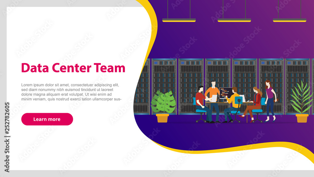 data center team concept for website template landing page - vector ...