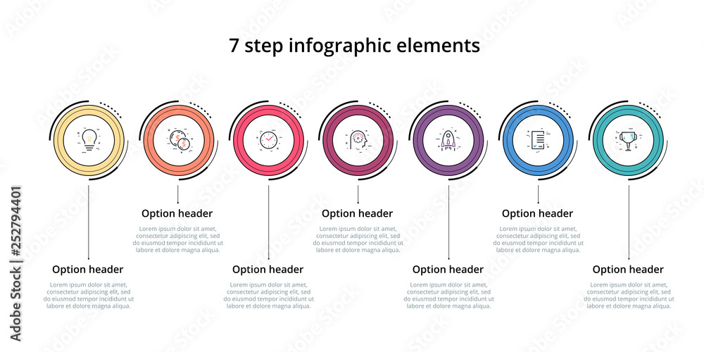 Business process chart infographic with 7 step circles. Circular ...