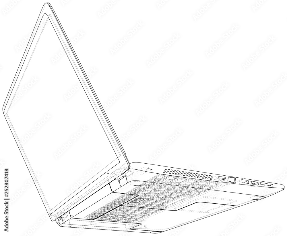 Technical Illustration with laptop drawing on the 3d blueprint. Stock ...