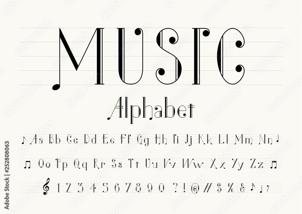 vector of music note font and alphabet Stock Vector | Adobe Stock