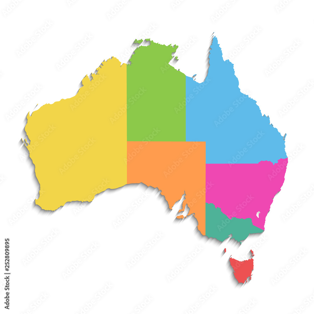 Australia map, new political detailed map, separate individual states ...