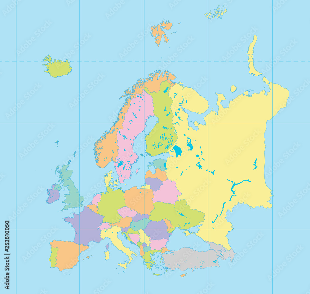 Europe map colorful, new political detailed map, separate individual ...