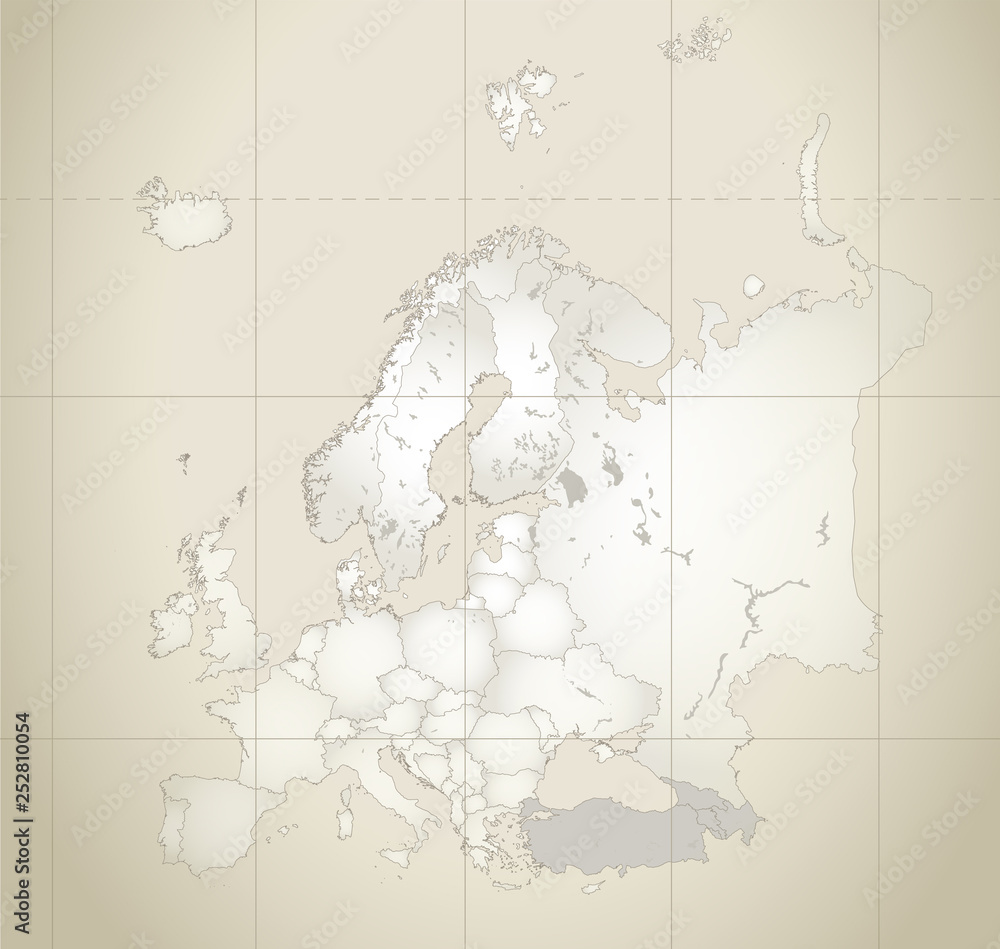 Europe map, new political detailed map, separate individual states, old ...