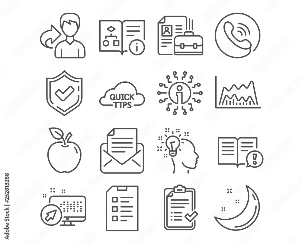 Vecteur Stock Set of Approved checklist, Trade chart and Facts icons. Checklist, Idea and ...