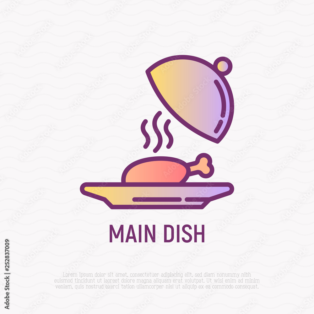 Main dish in restaurant thin line icon. Modern vector illustration ...