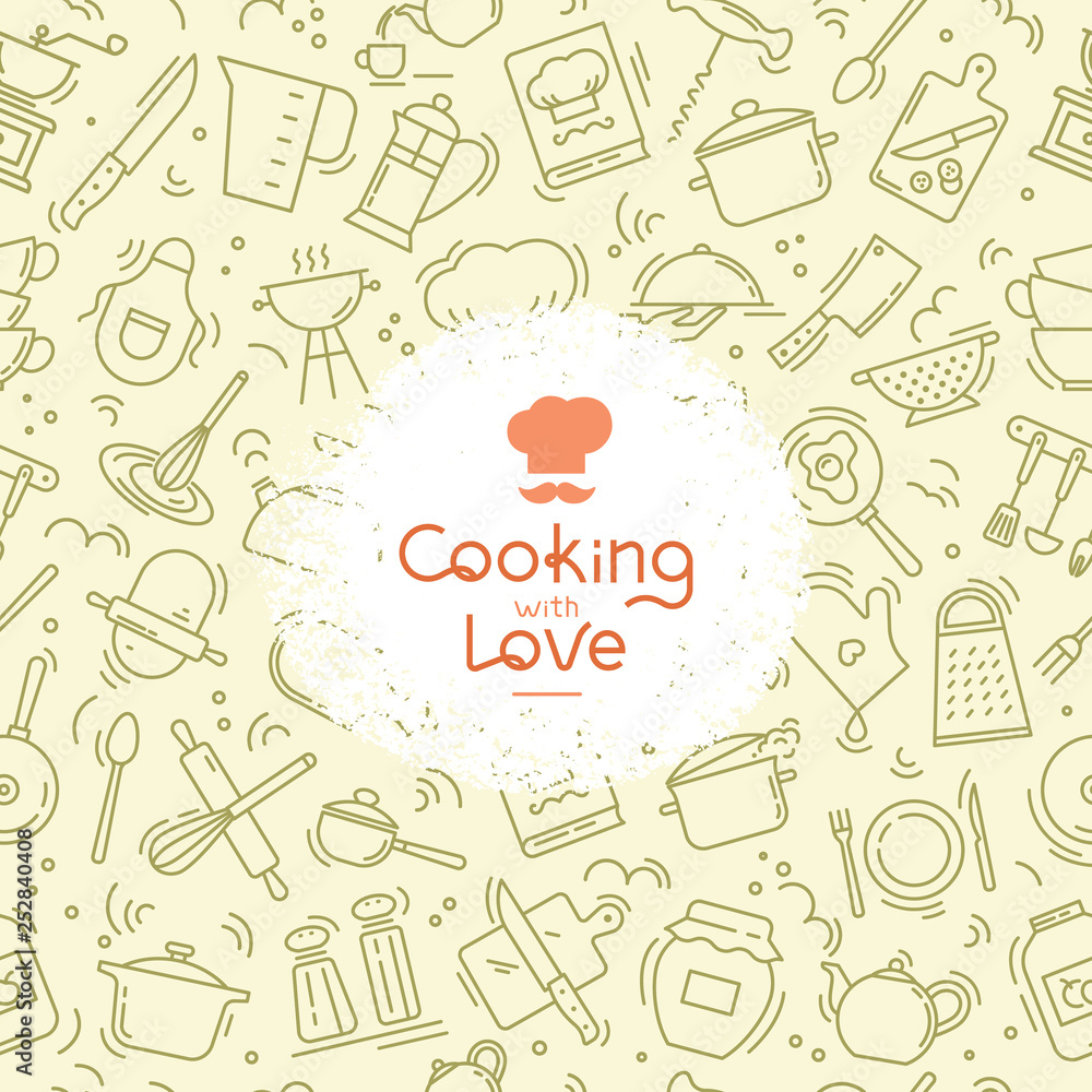 The seamless pattern on the kitchen theme with a variety of kitchen ...