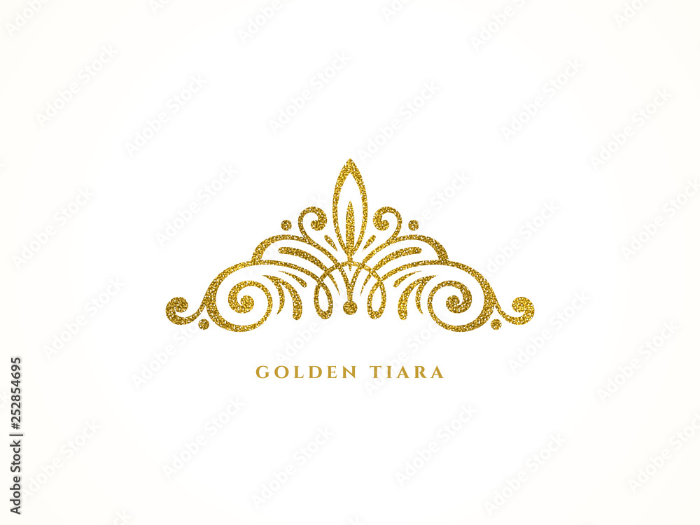 Elegant glitter gold tiara logo on white background. Vector ...