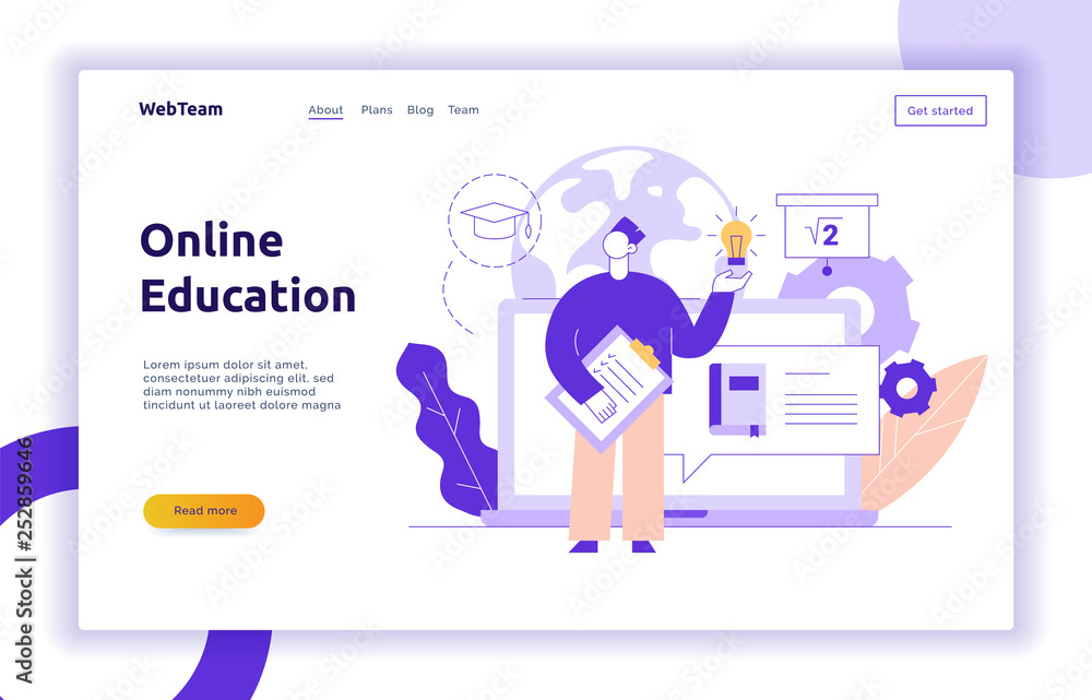 Vector online education web page banner concept with big modern man ...