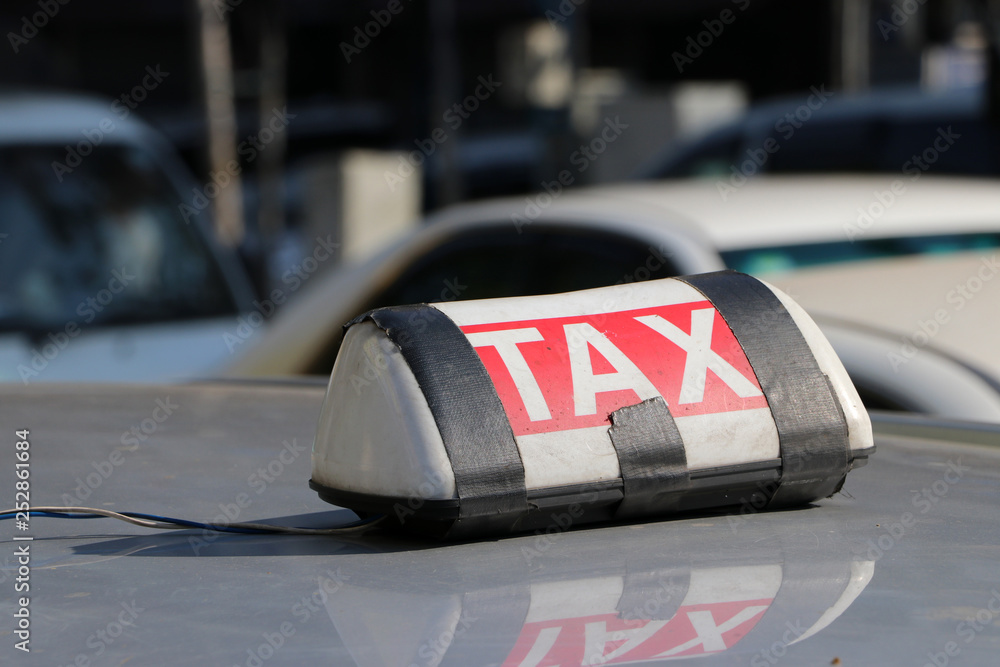 Taxi light sign or cab sign in white and red color with white text and ...