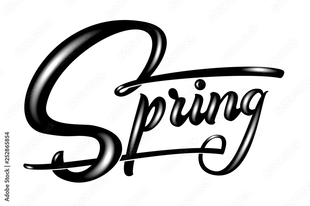 Hand drawn lettering Spring with shadow and highlights. Elegant modern ...