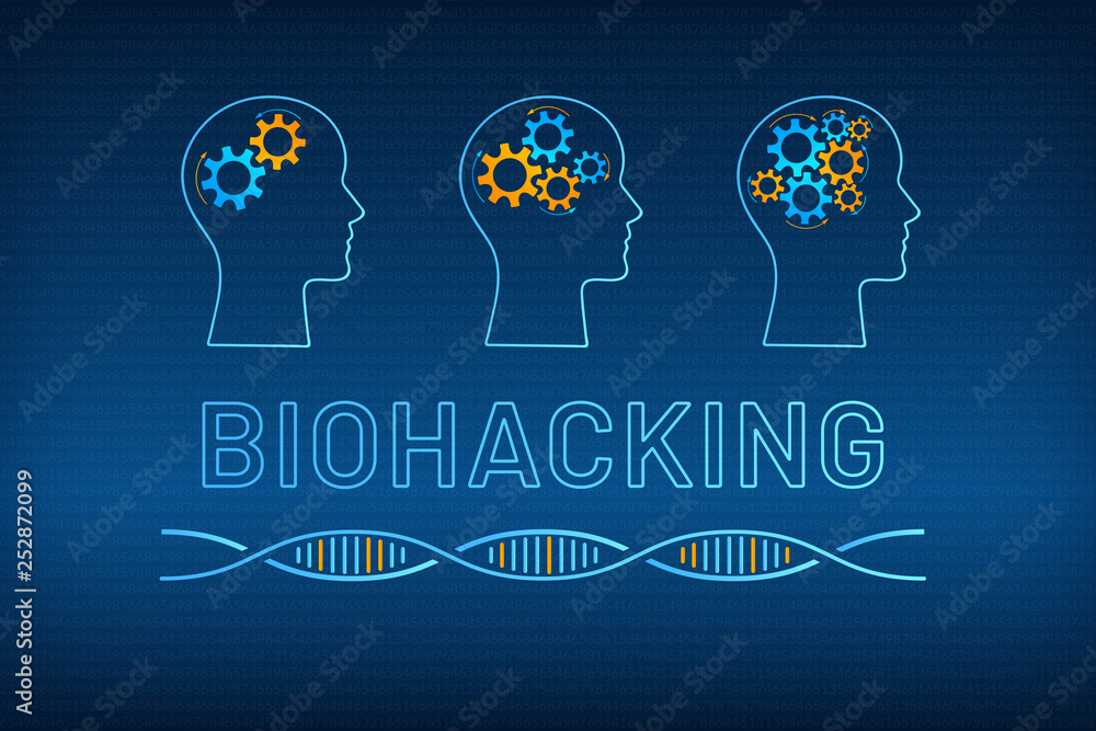 Head silhouette with gear brain bio hacking concept vector illustration ...